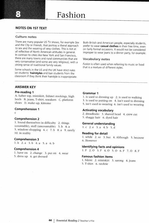 982 Essential Reading 2_Unit 8 Fashion_Answer Key - Dalloway68 的網誌 - udn部落格